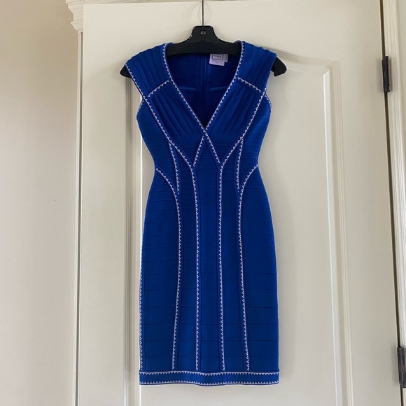 Herve Leger | Dresses | Herve Leger Dress Blue White Piping Bandage ...